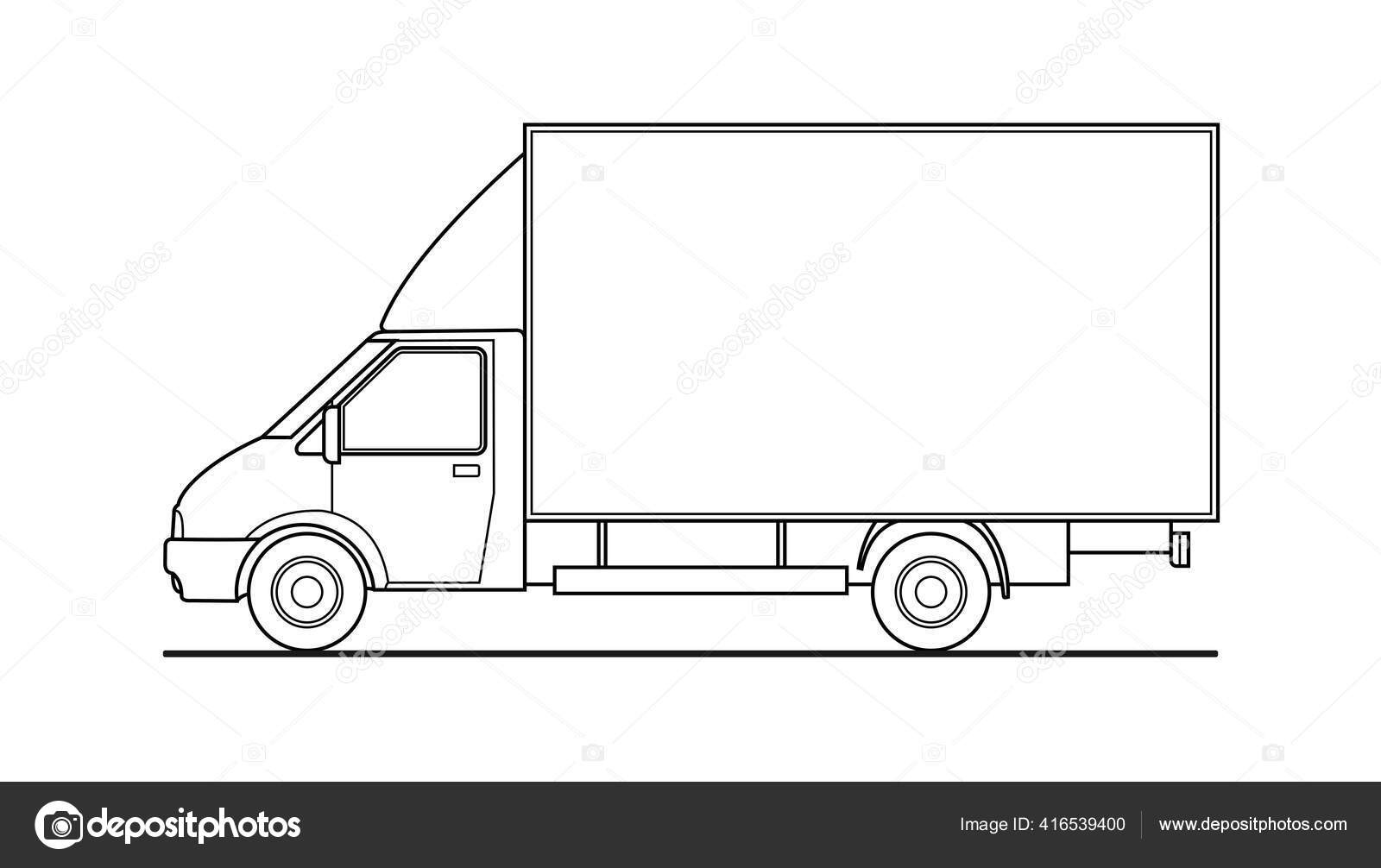Vector Outline Truck Lorry Side View White Blank Template Truck Stock ...