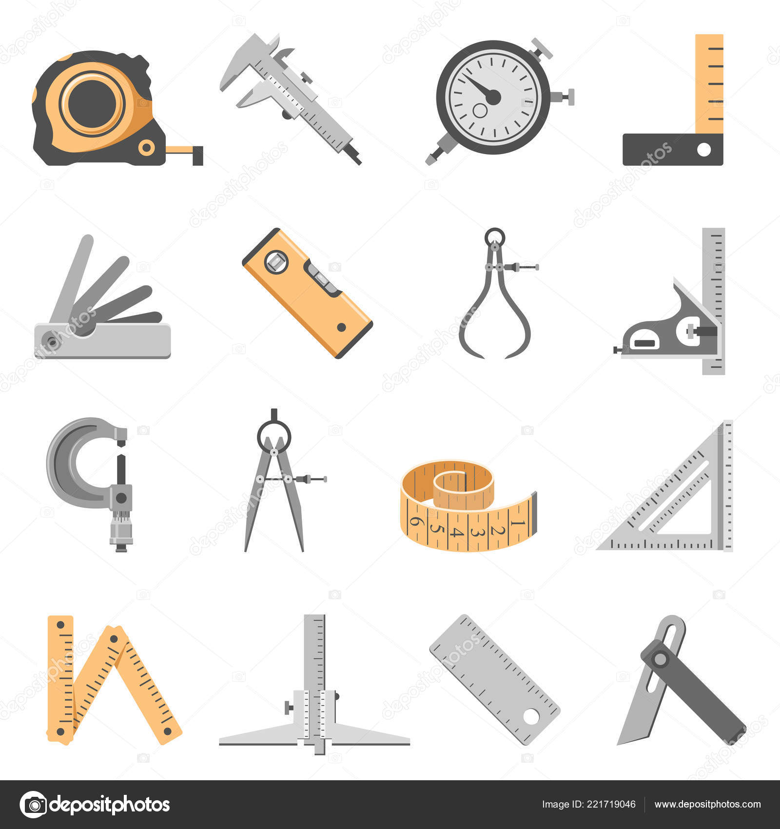 Set Sixteen Measuring Tools Icons Stock Vector by ©zzelimir 221719046