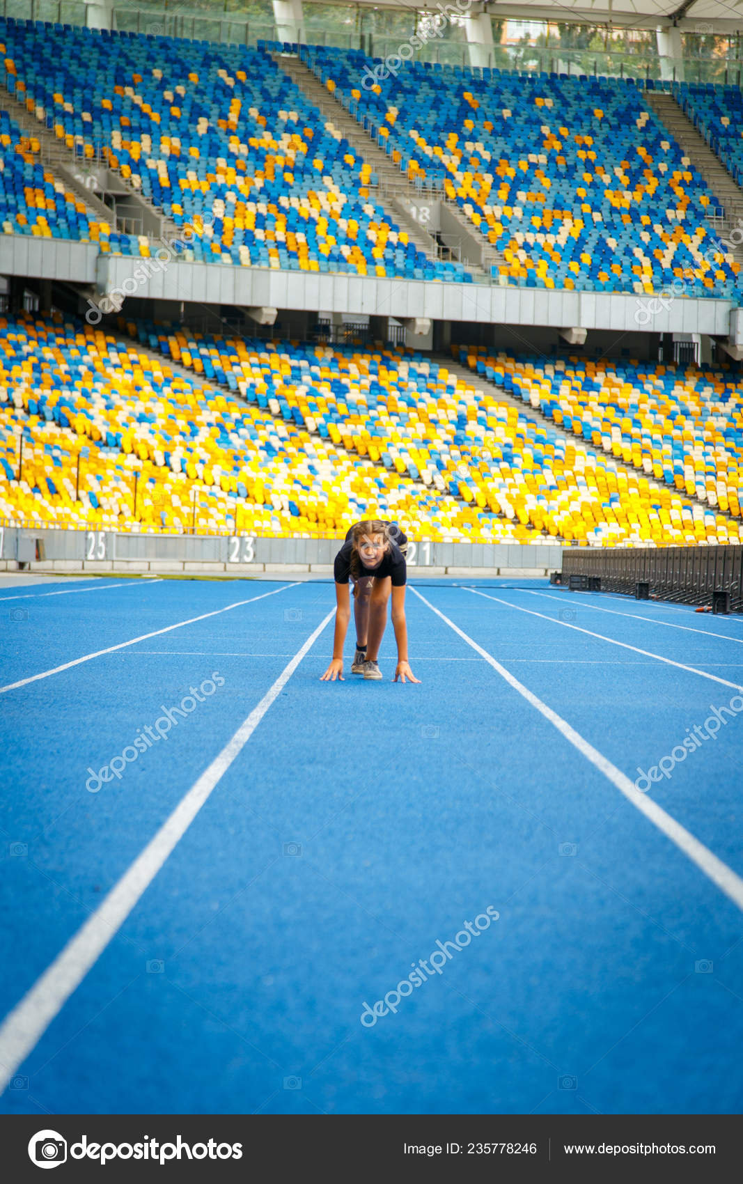 Summer Girl Stadium Runs Jumps — Stock Photo © nazarulika #235778246