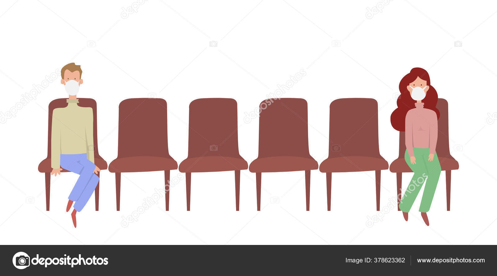 Two People Sitting Distance Apart Row Chairs Social Distancing Prevent ...