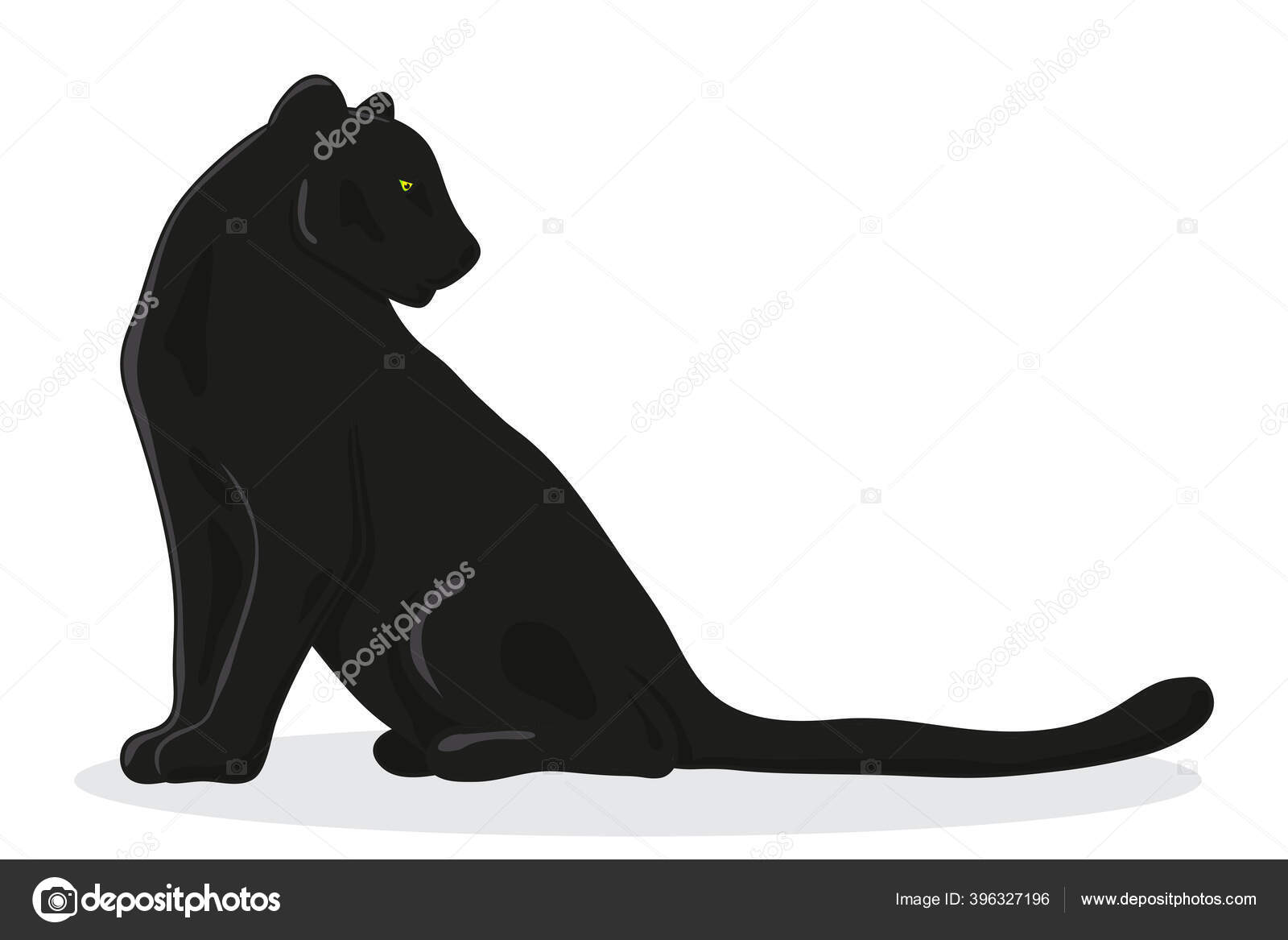 Pantera Negra Sienta Lado Ilustración Vectorial Estilo Dibujos Animados ...