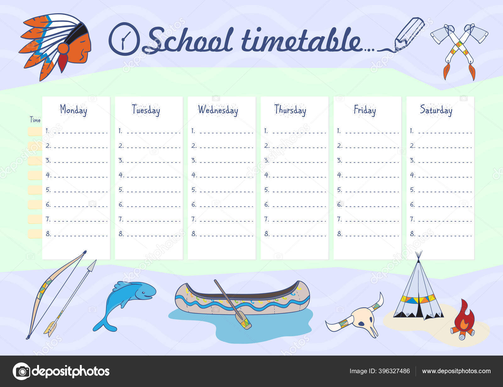 Horario Escolar Horario Semanal Clases Pizarra Estilo American Indian ...