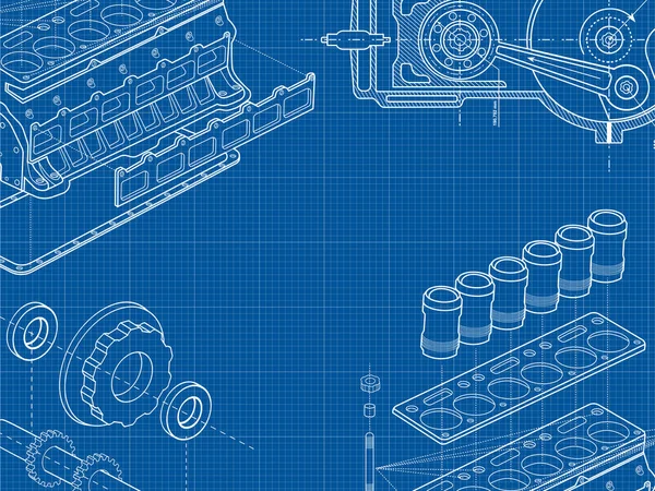 Technical drawing of car engine | Complicated engineering drawing of ...