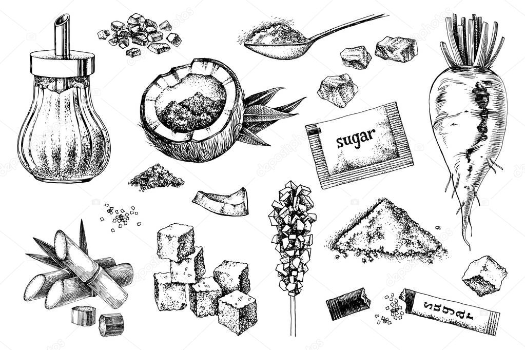 Conjunto de iconos de azúcar dibujado a mano 2022