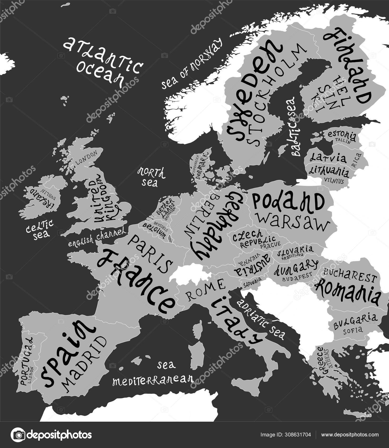 Map of Europe with hand drawn lettering Stock Vector Image by ©mart_m ...