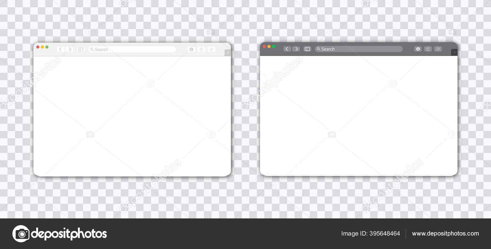 Empty browser window on transparent background. Empty web page mockup with toolbar. Display ...