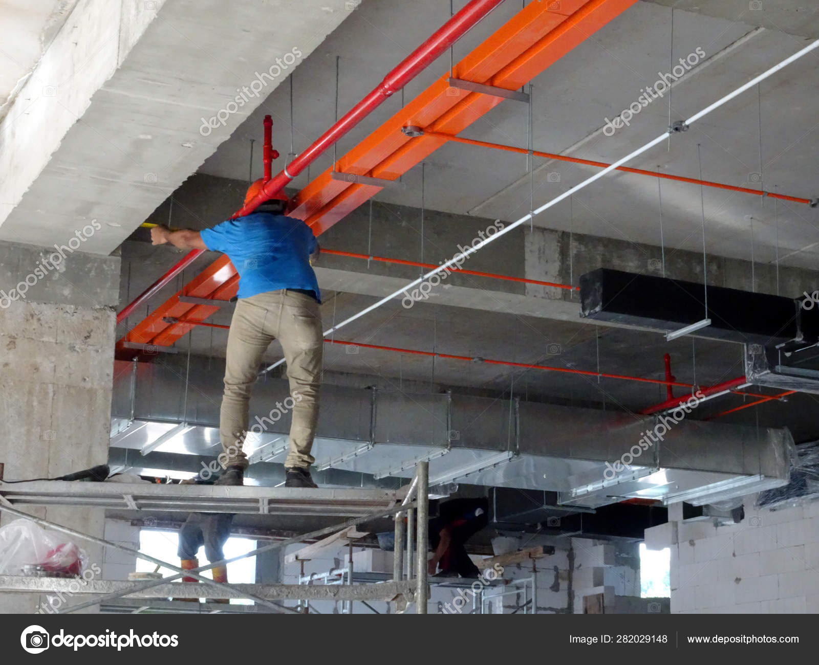 Kuala Lumpur Malaysia September 2017 Construction Workers Installing ...