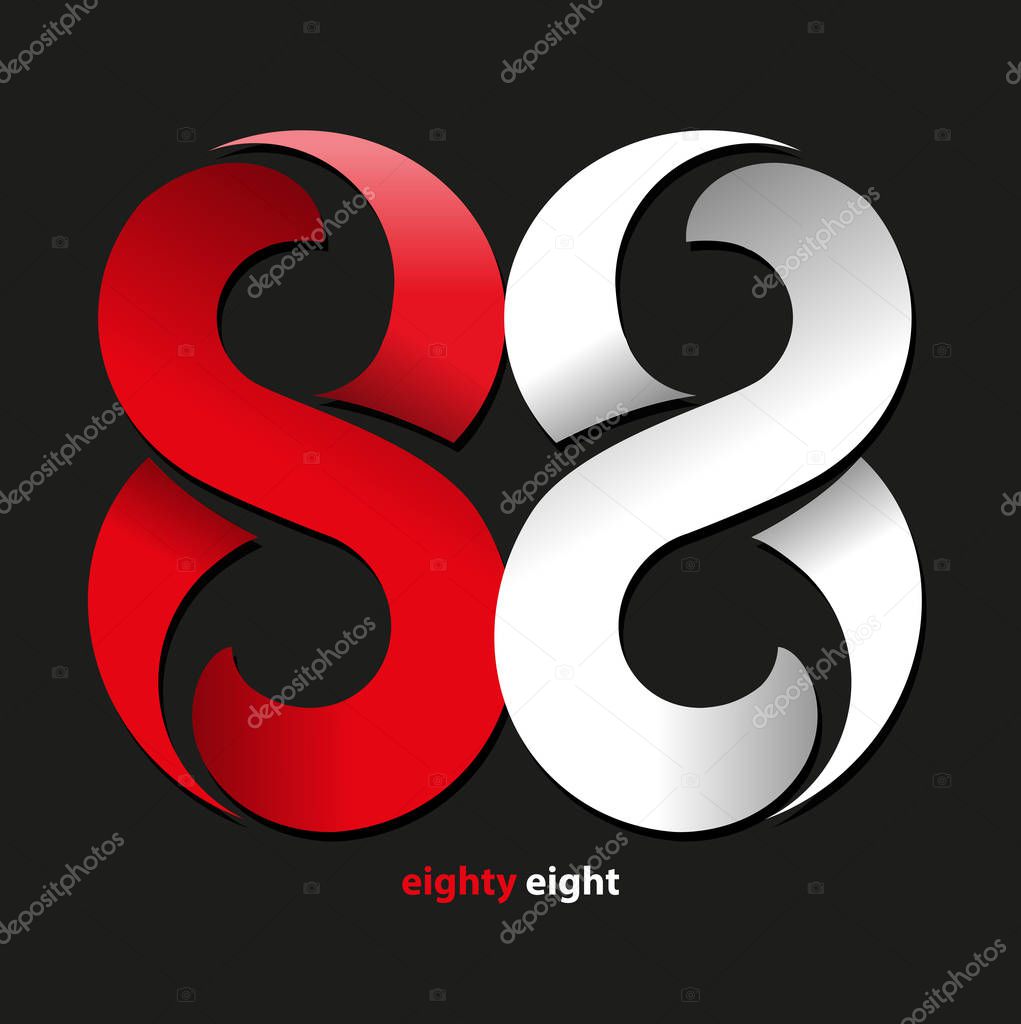 Vector abstracto, rojo y blanco ochenta y ocho n meros para s mbolo o icono 2024
