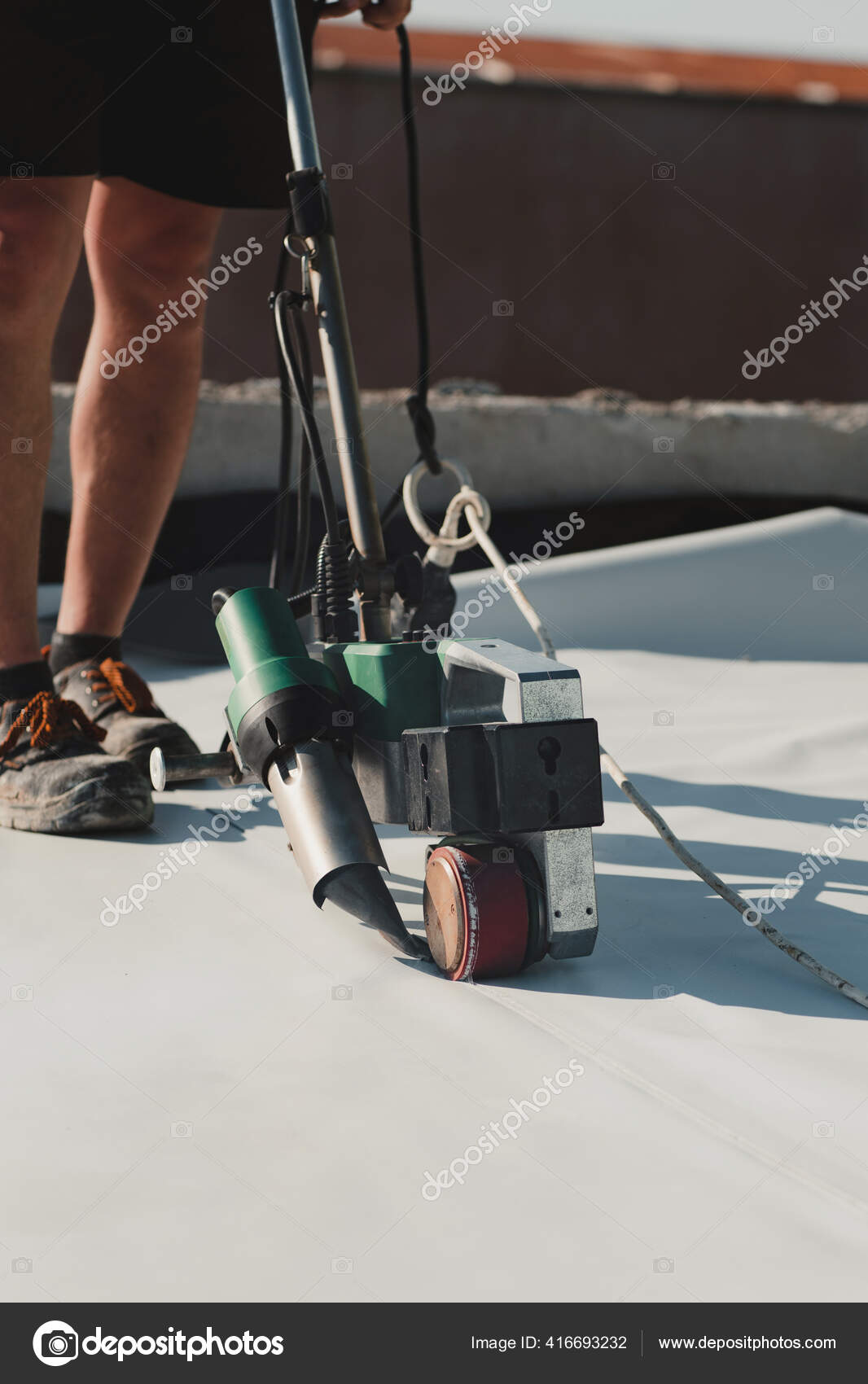 Worker Welding Pvc Roof Membrane Heater Welder Machine Stock Photo by ...