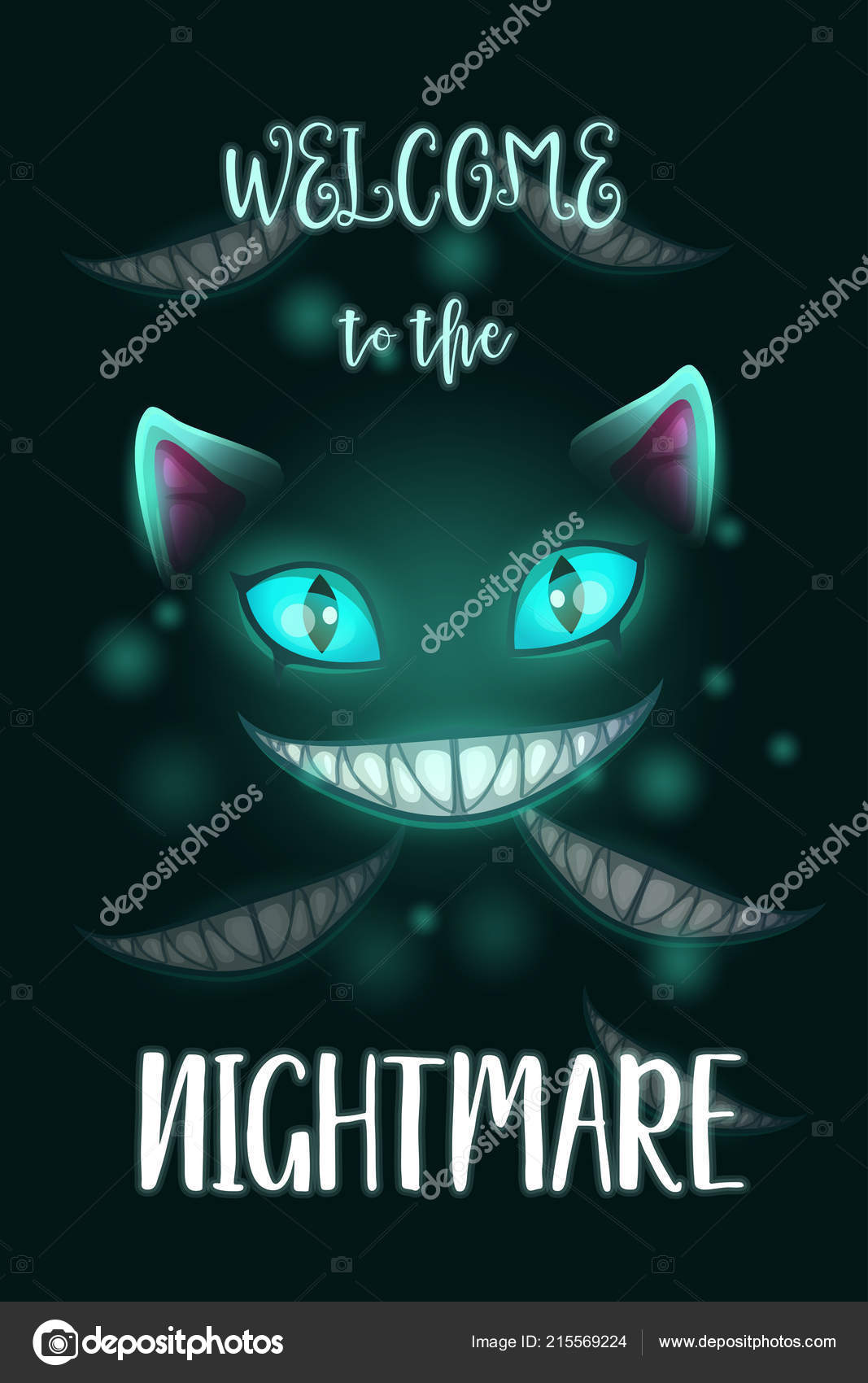 Welcome to the nightmare. Scary Halloween poster with creepy evil cat ...