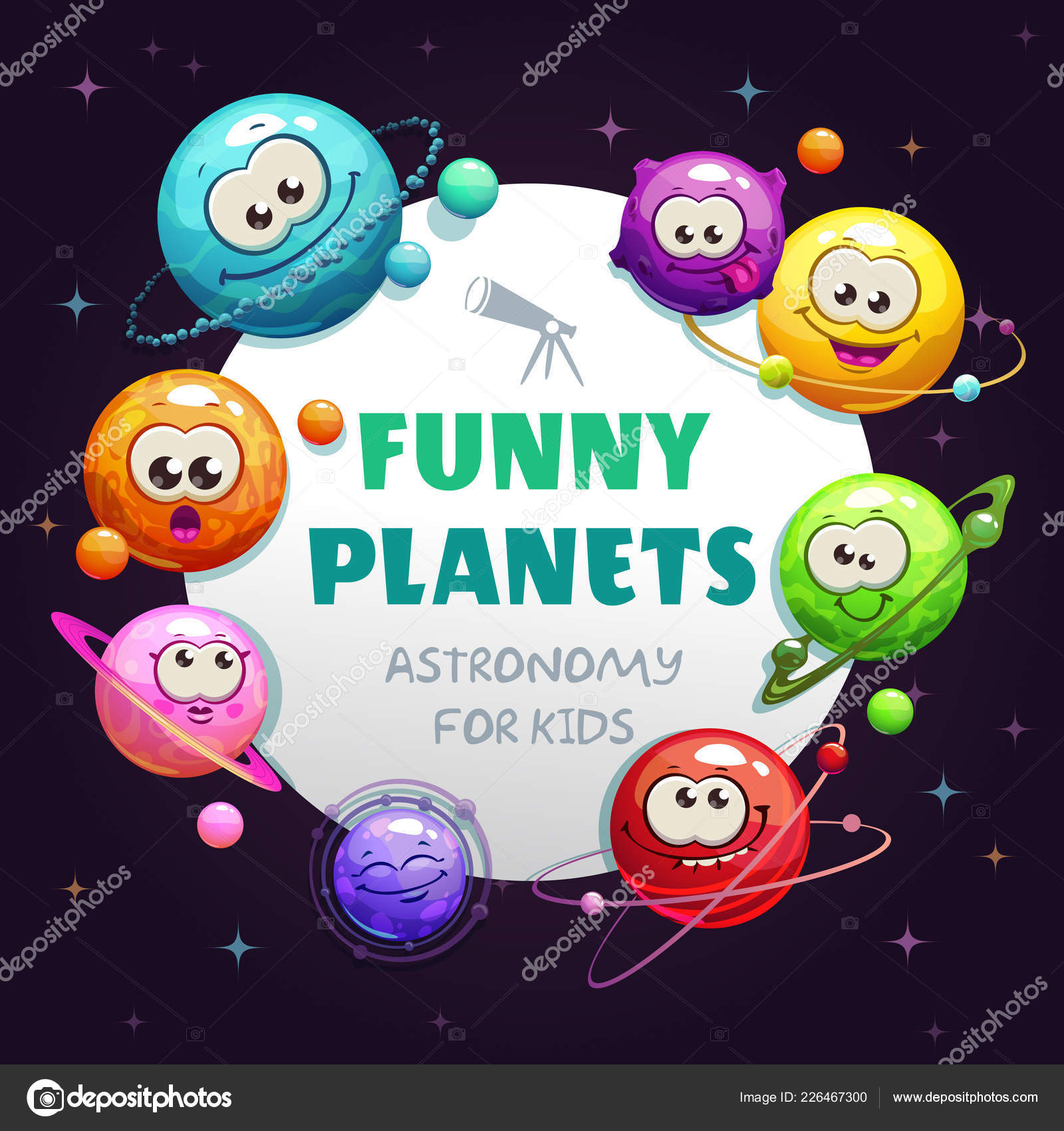Funny planets, astronomy for kids. Vector childish space background ...