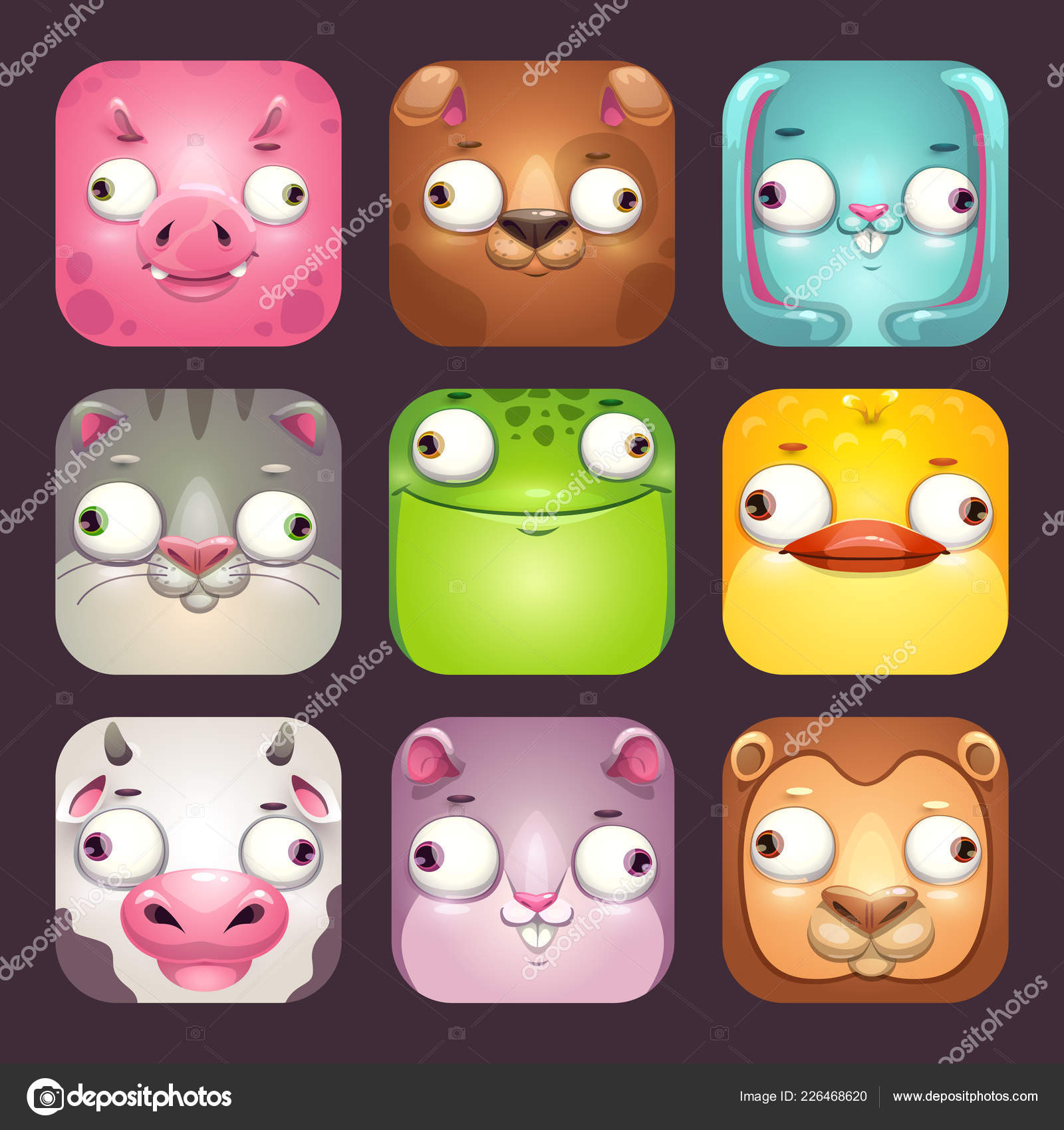 Funny cartoon square animal faces, app icons set. Stock Vector Image by ...