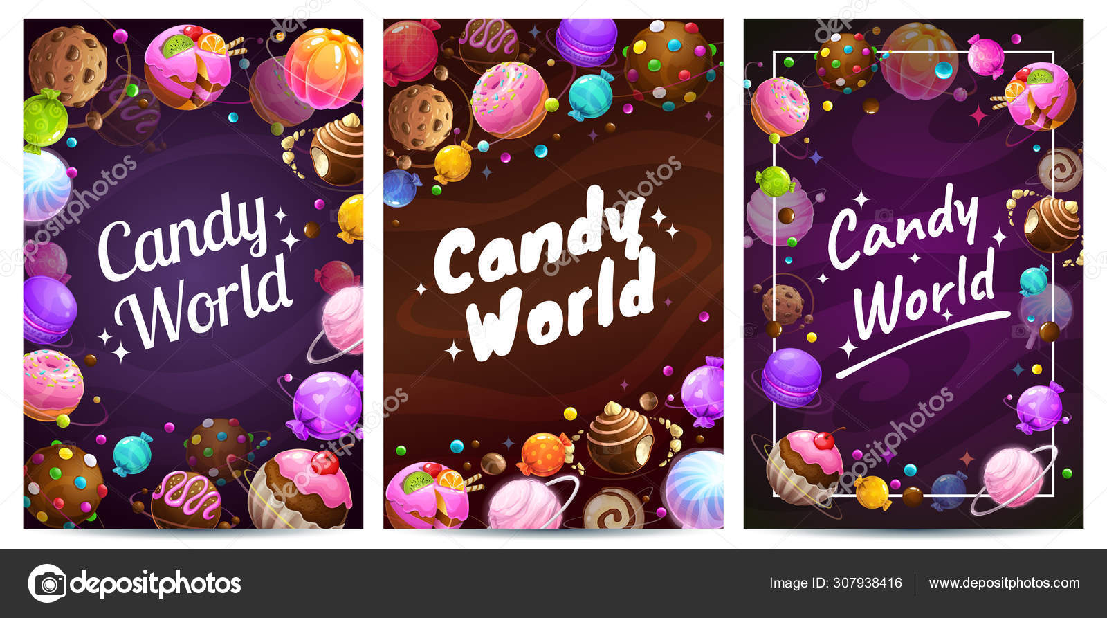 Candy world posters set. Sweets background templates. Stock Vector ...