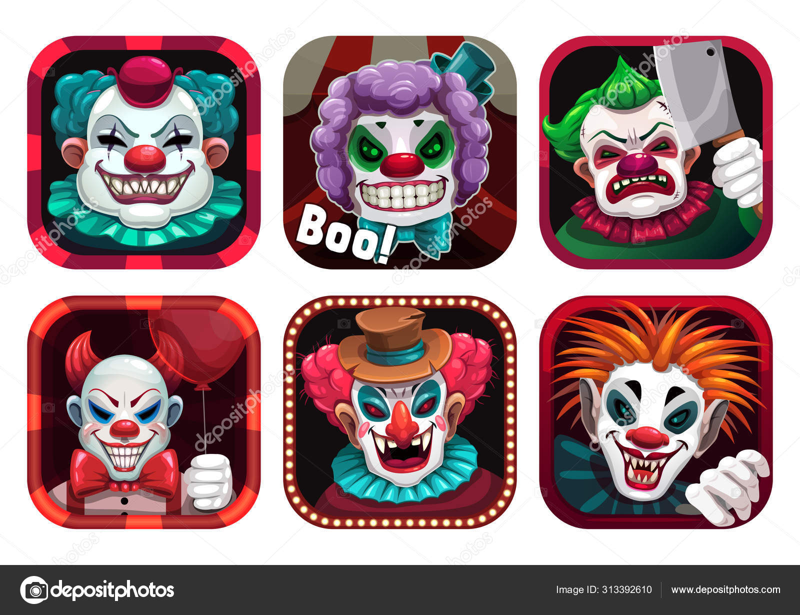 Creepy clown app icons set. Vector GUI assets. Stock Vector by ©lilu330 ...