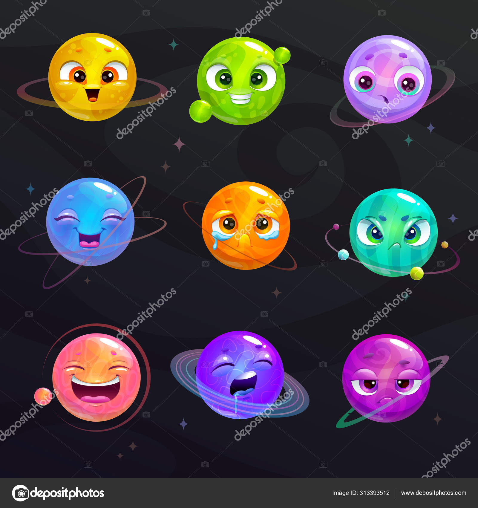 Cartoon Planets With Faces