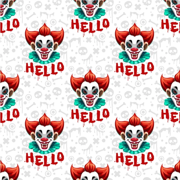 Seamless pattern with scary clown faces on the white background. Stock ...