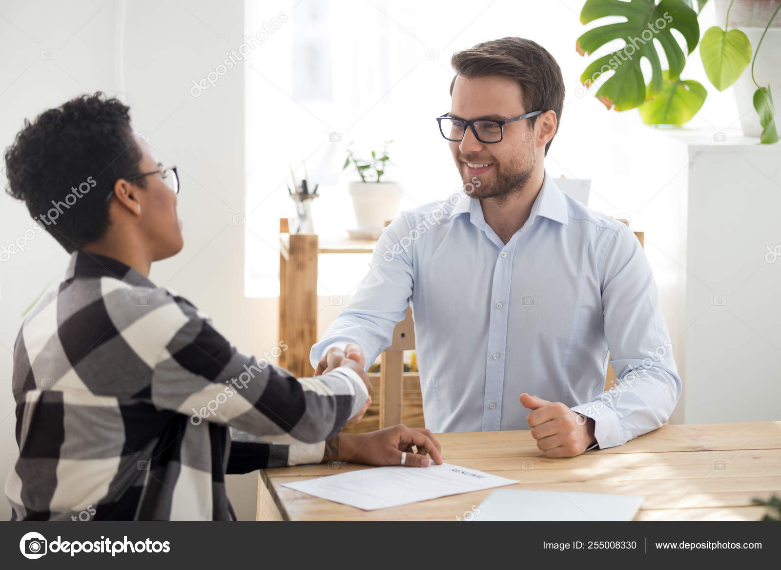 Man successfully passed interview handshake in office — Stock Photo ...