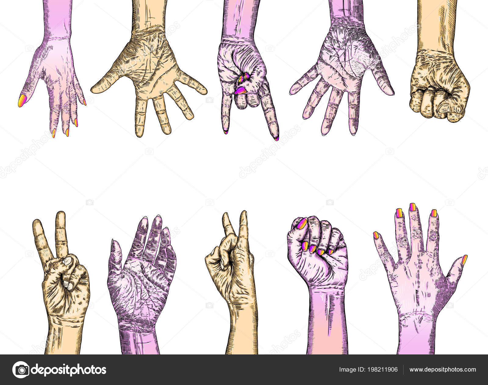Set Hand Signs Sign Peace Love Freedom Fist Hand Symbols Stock Vector ...