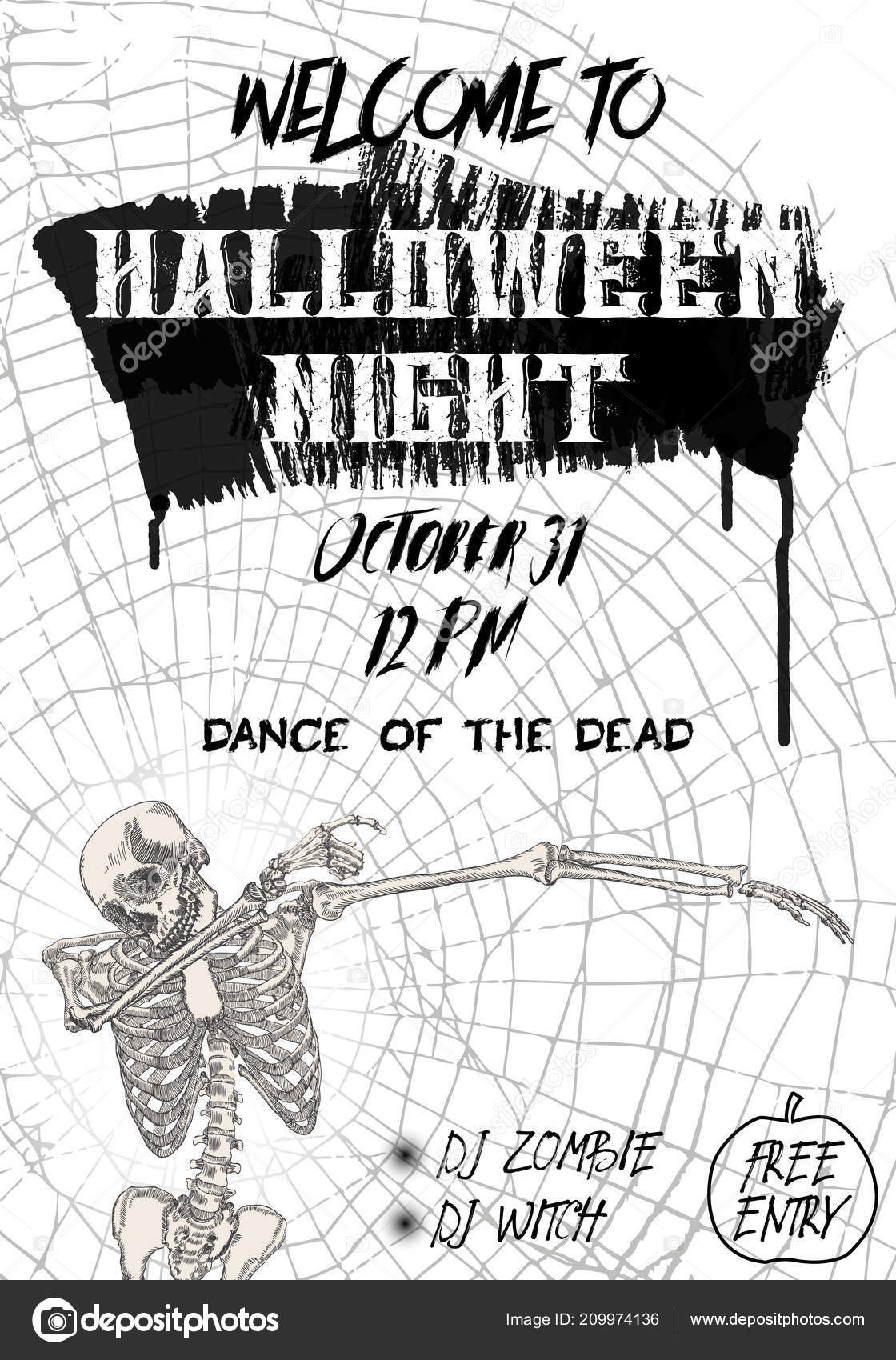 Halloween Vertical Background Skeletons Dancing Dab Flyer Invitation ...