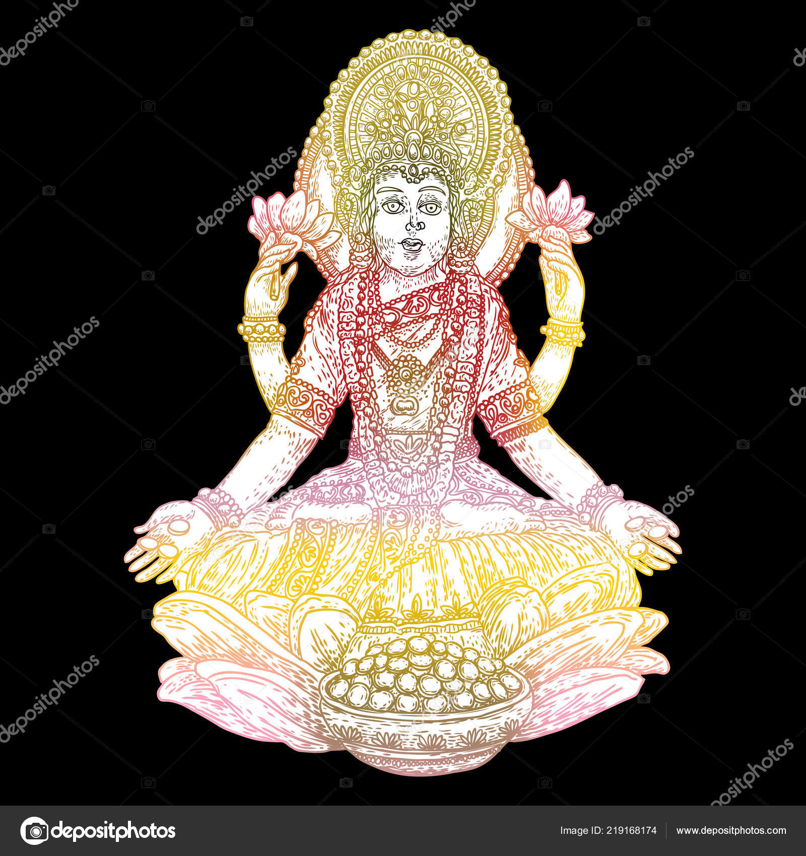 Lakshmi Hindu Vaishnava Goddess Wealth Prosperity Vishnu's Wife Symbol ...