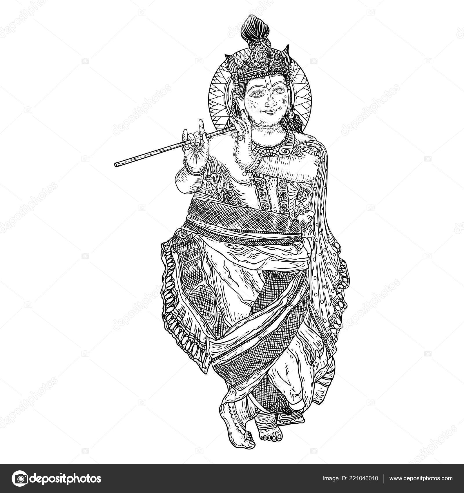 Lord Krishna Playing Bansuri Flute Isolated Background Happy ...