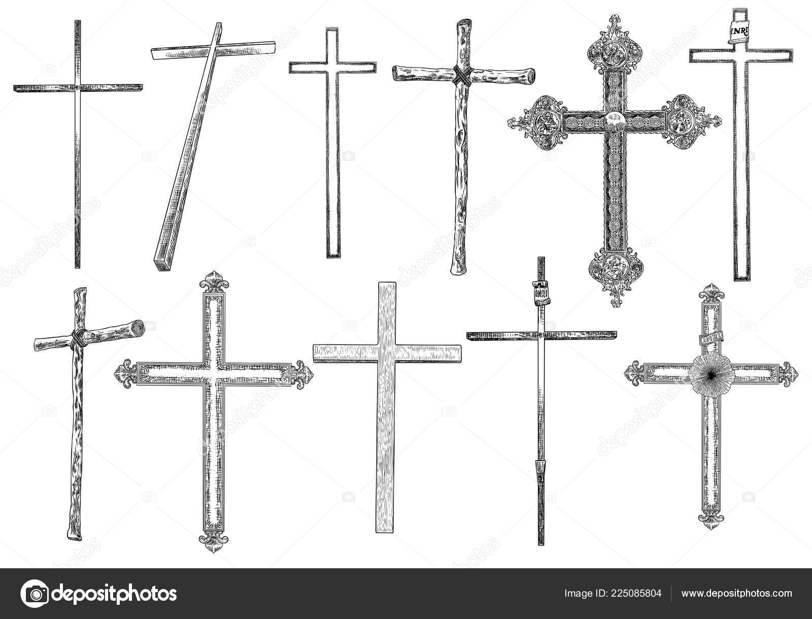 Set Christian Catholic Crosses Isolated White Background Element Holy ...