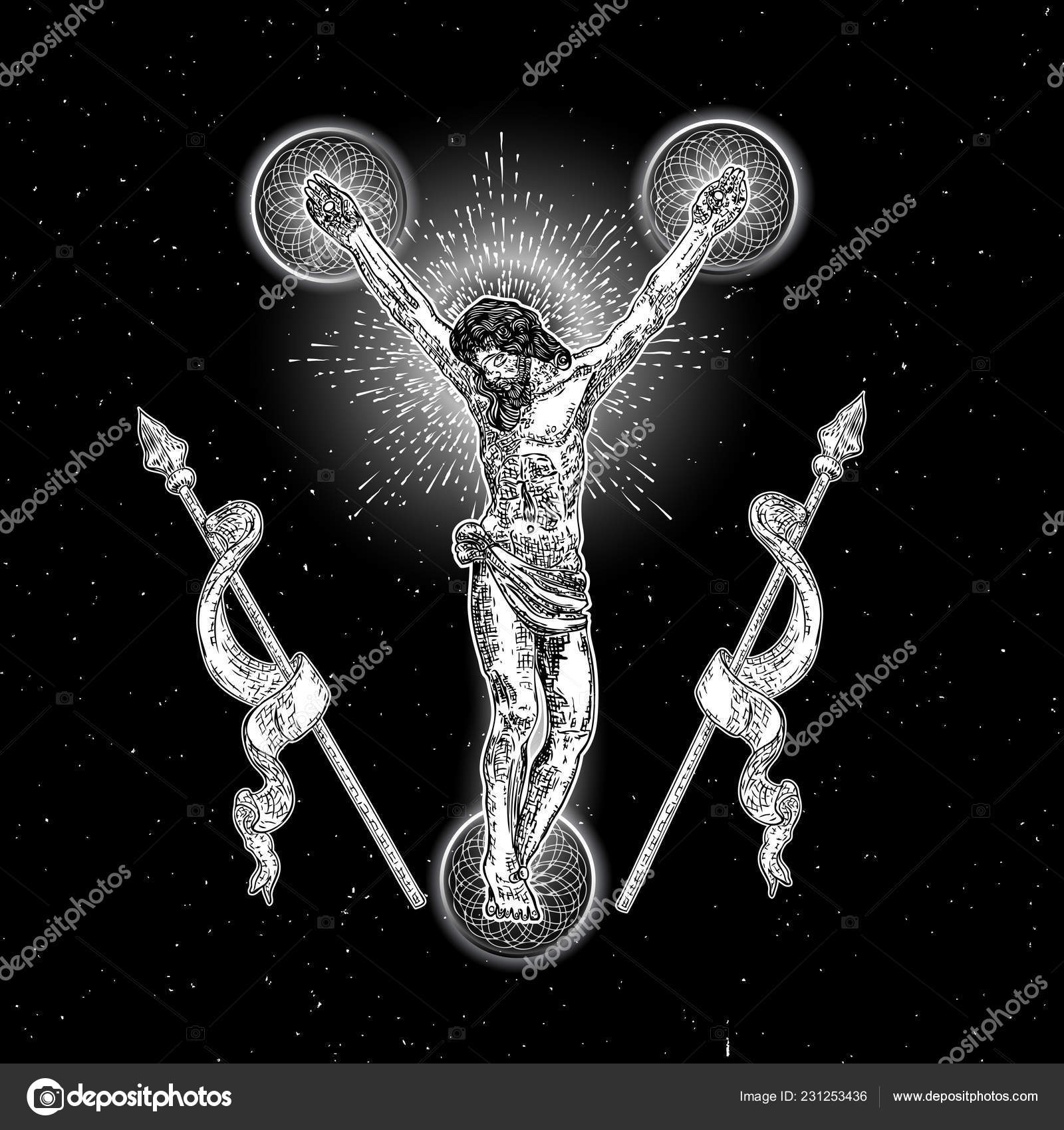 Jesus Christ Crucified Sacred Geometry Mandala Circles Angel Spears ...