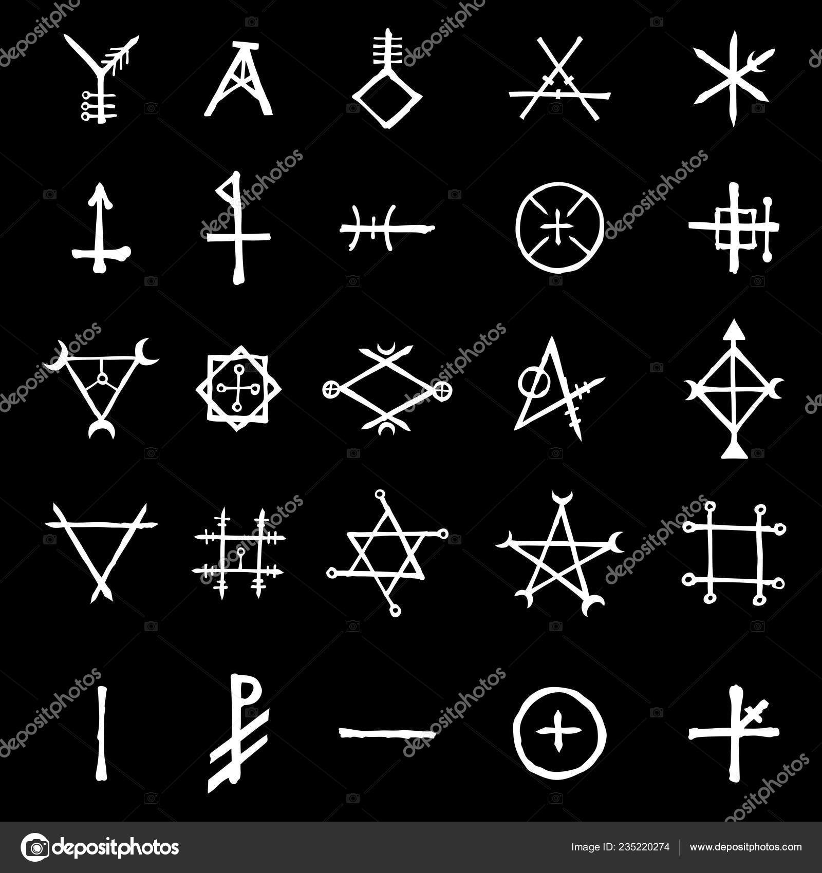 Set Mystic Occult Symbols Hand Drawn Written Alphabet Signs Spiritual ...