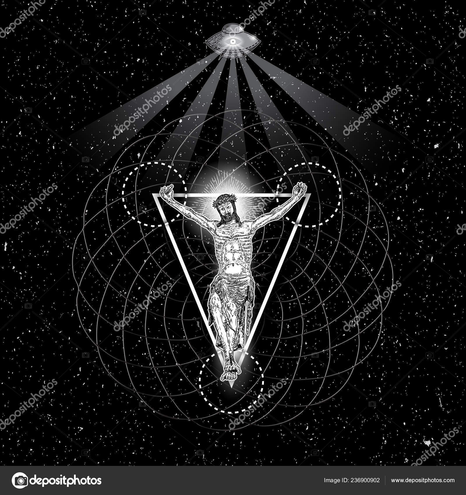 Jesus Christ Hover Triangle Tattoo New Age Sacred Geometry Art Stock ...
