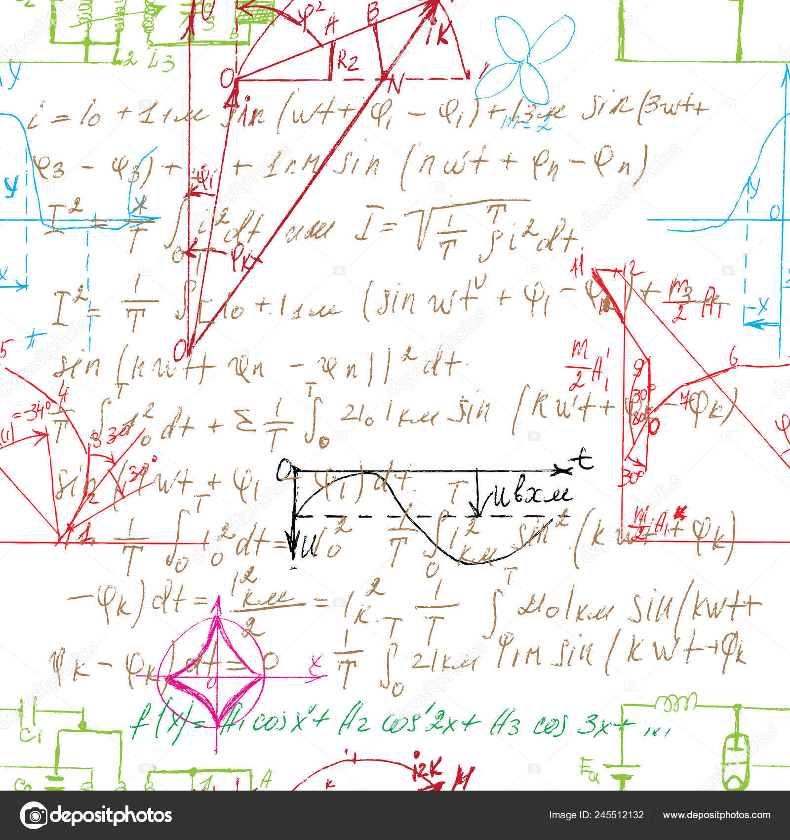 Math Seamless Pattern Endless Pattern Handwriting Various Operations ...