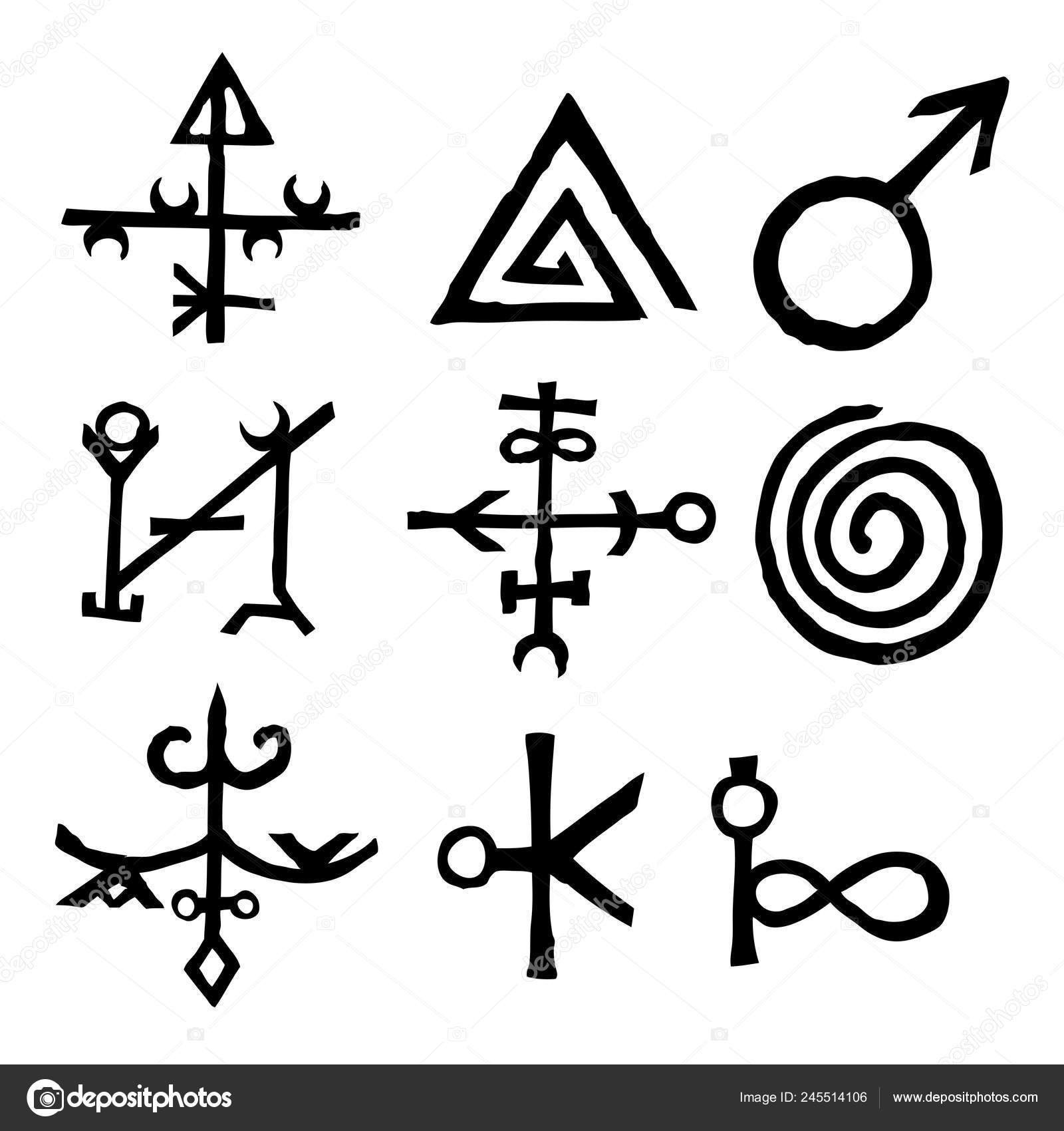 Set Written Symbols Letters Inspired Magical Inscriptions Symbols ...