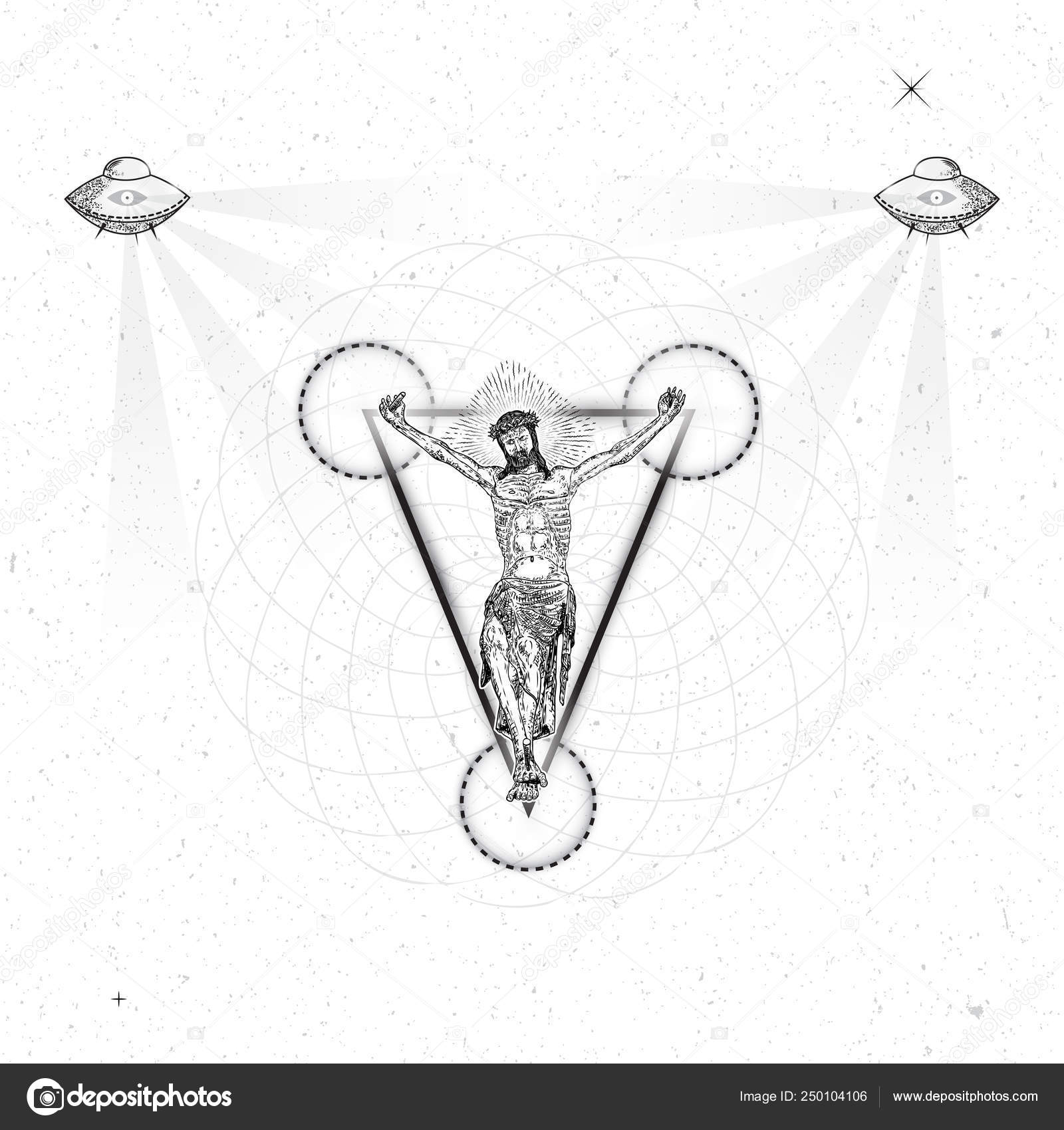 Jesus Christ on triangle tattoo. Symbol of Christianity prayer a Stock ...