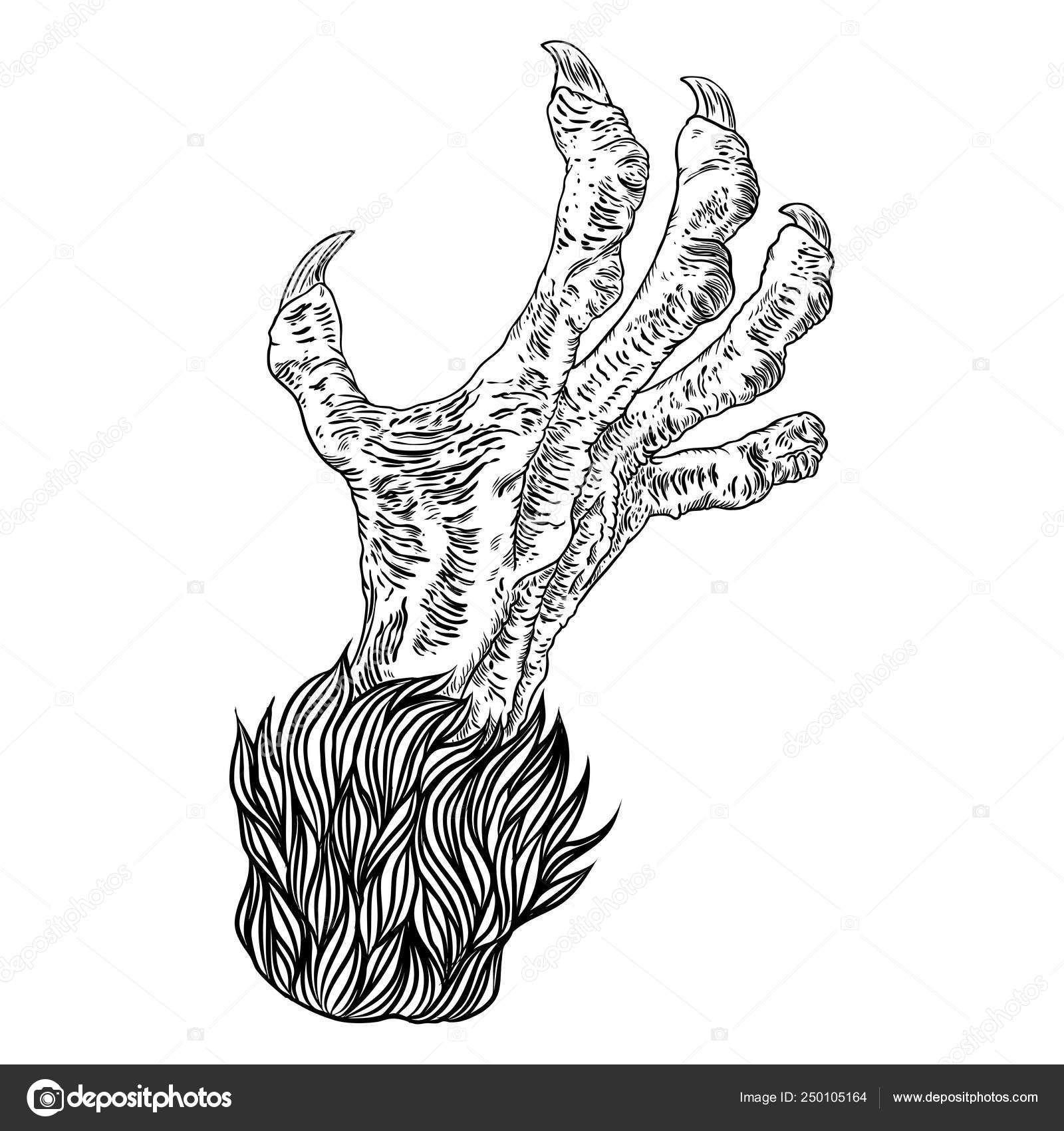 Engraving monster hand, zombie, werewolf, dragon or vampire palm Stock ...