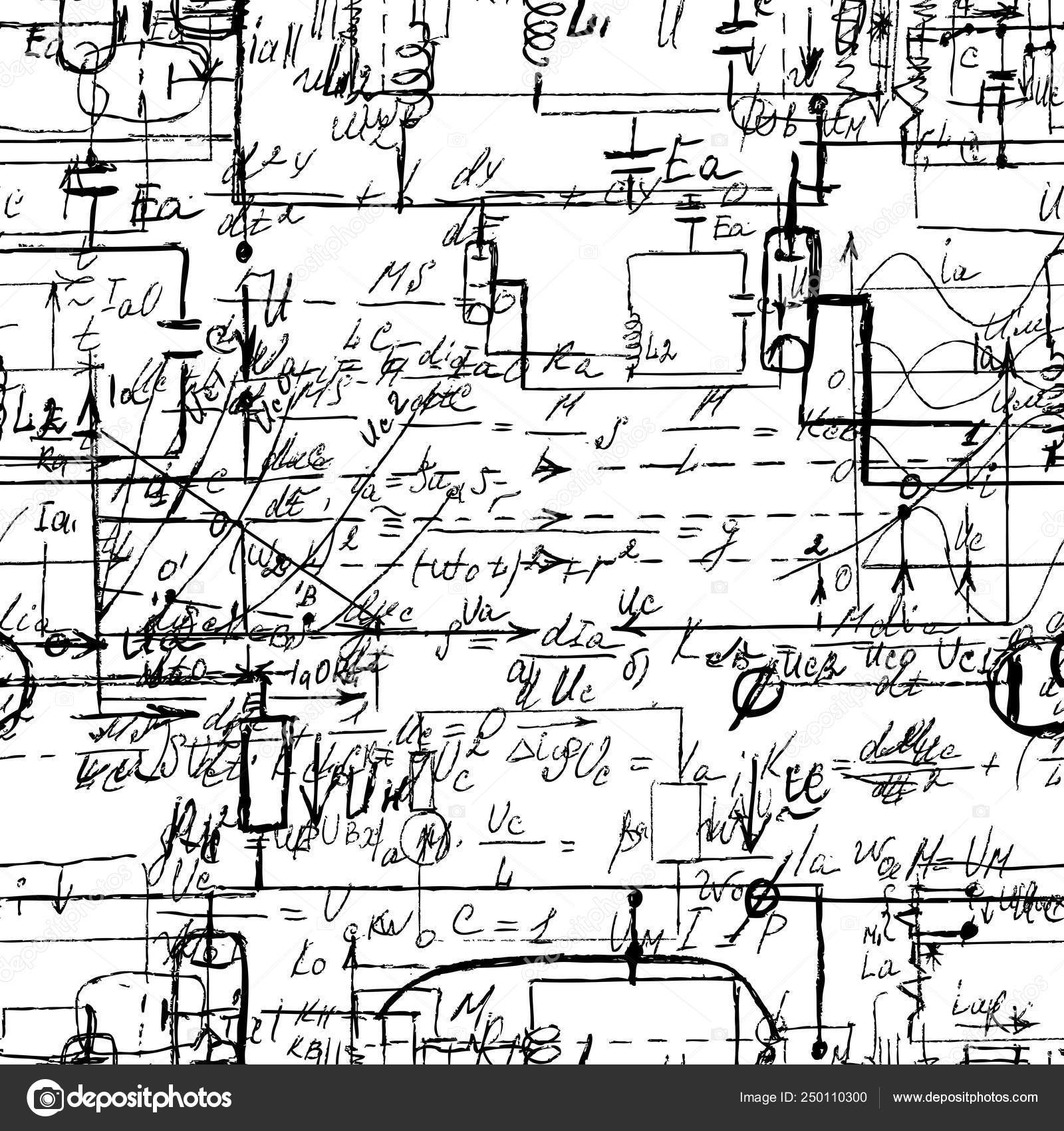 Scientific seamless texture with handwritten formulas and electr Stock ...