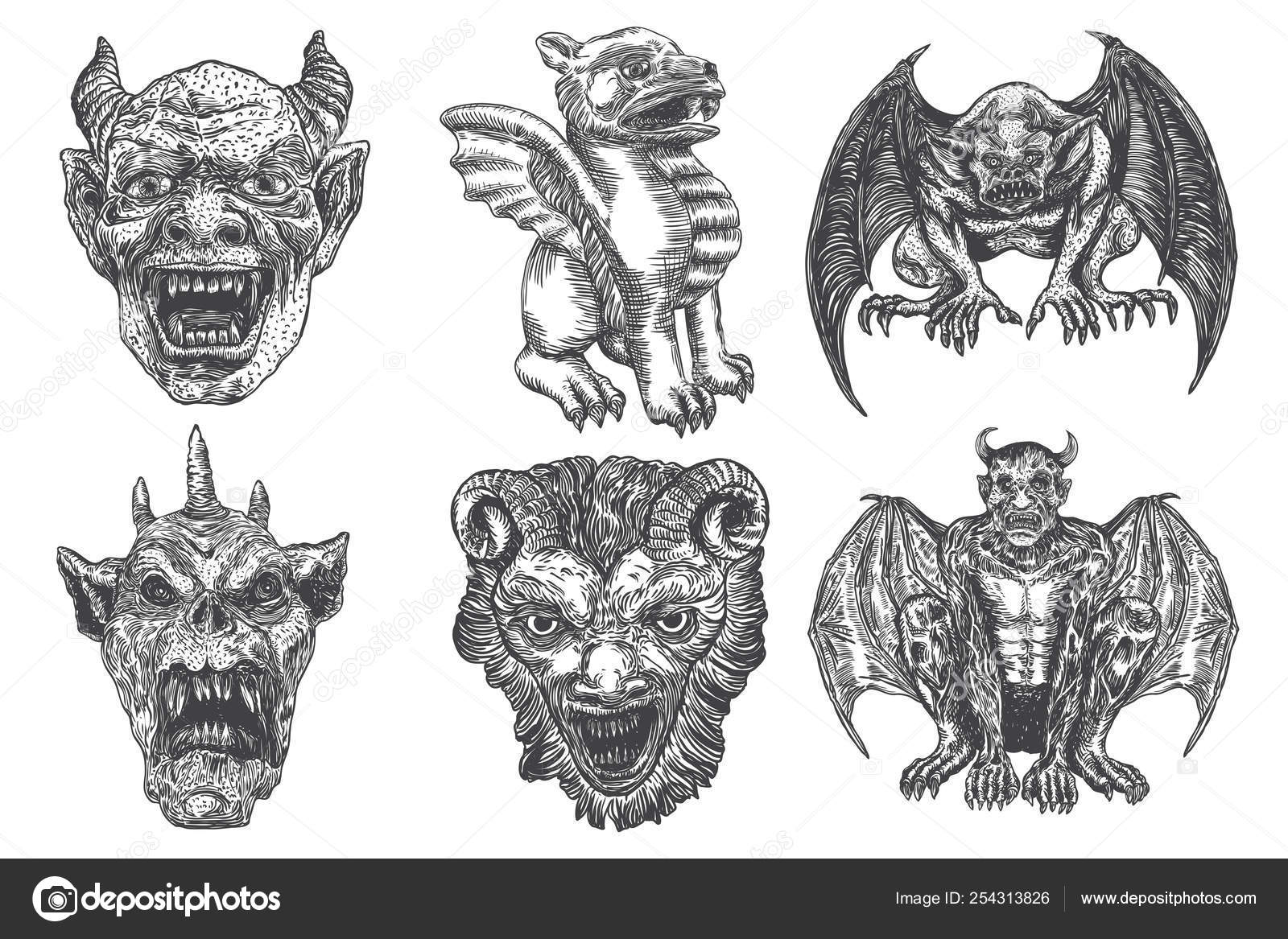 Gargoyle Drawing Black White