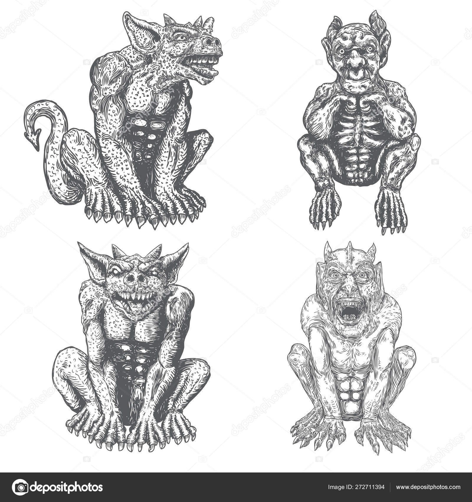 Set of demon vampires, human like monsters creatures chimera wit Stock ...