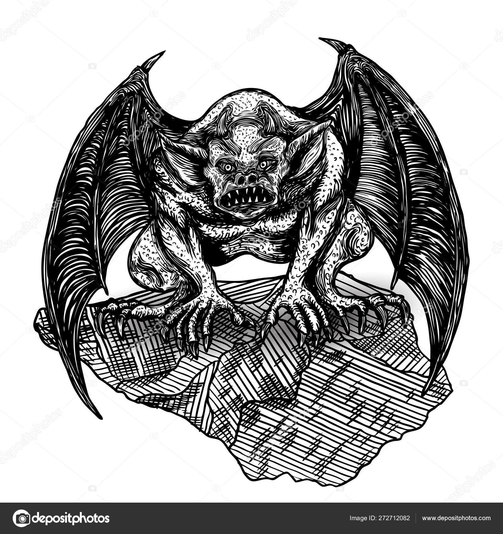 Mitológica antigua gárgola criaturas humanas y dragón como ch Stock ...