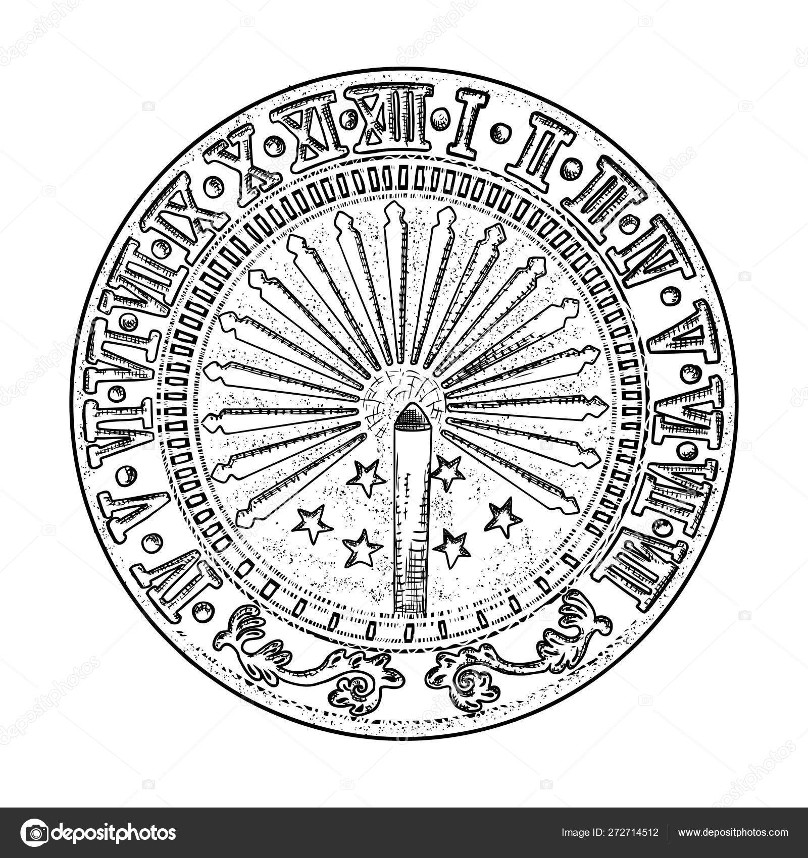 Sundial or sun clock drawing. Hand drawn and isolated. Vector Stock ...