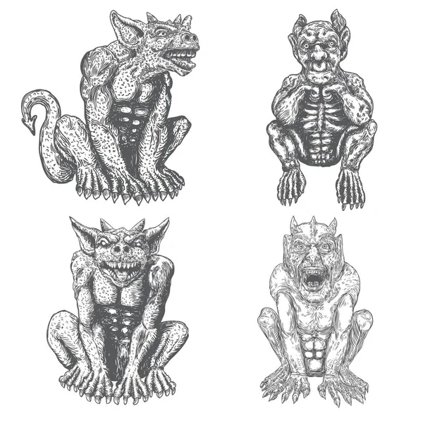 Set of demon vampires, human like monsters creatures chimera with fangs ...