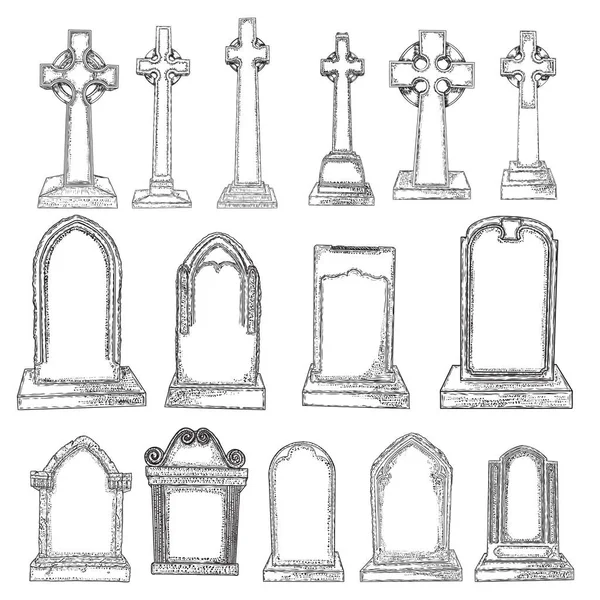 Set of marble stones Christ cross drawings and tombstones. Symbo ...