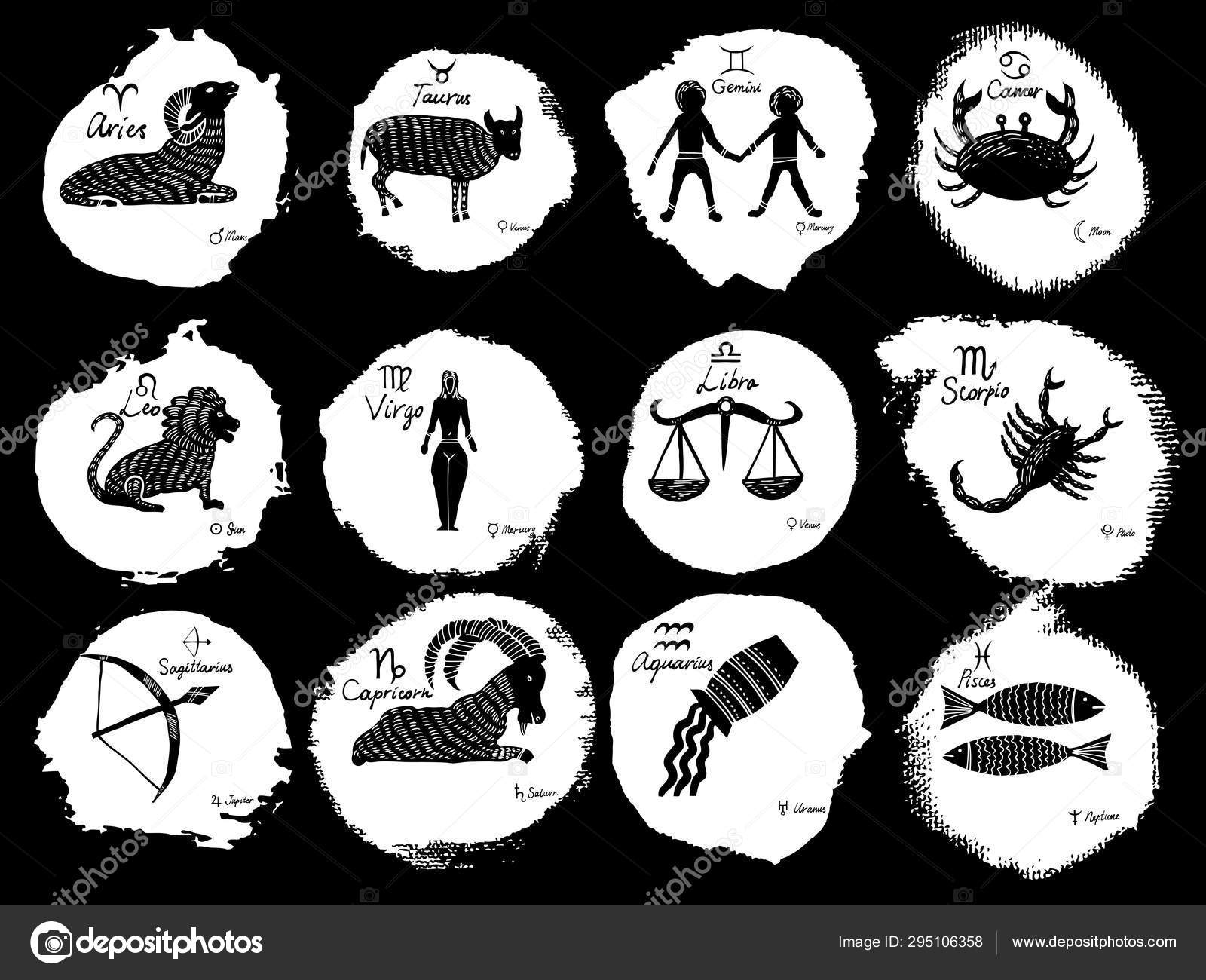 Las 12 Constelaciones De Signos Zodiacales Con Ilustración De Horóscopo