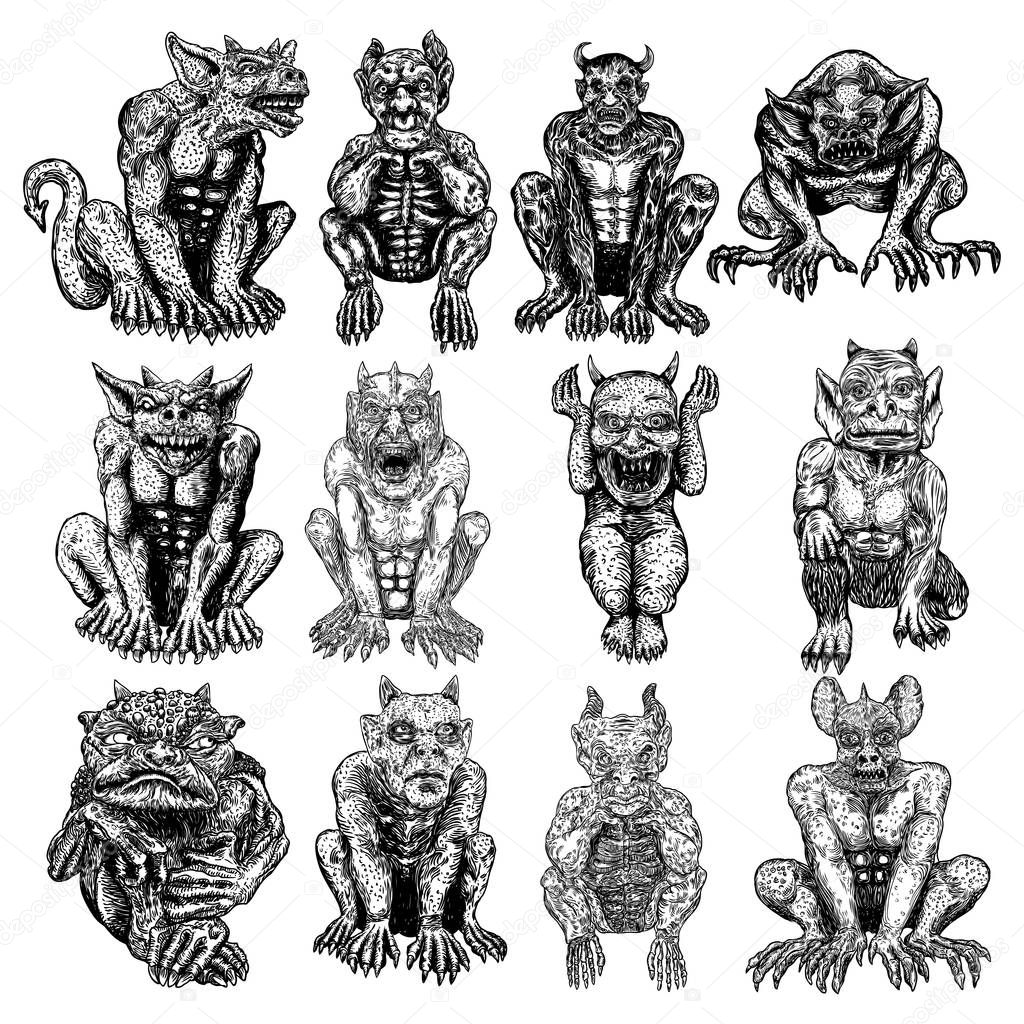 Conjunto de demonios, humanos como monstruos criaturas quimera con ...