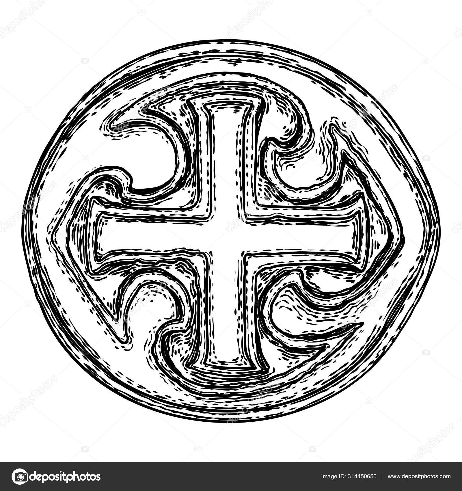 Circular decorative Christian religion cross design. Religious c ...
