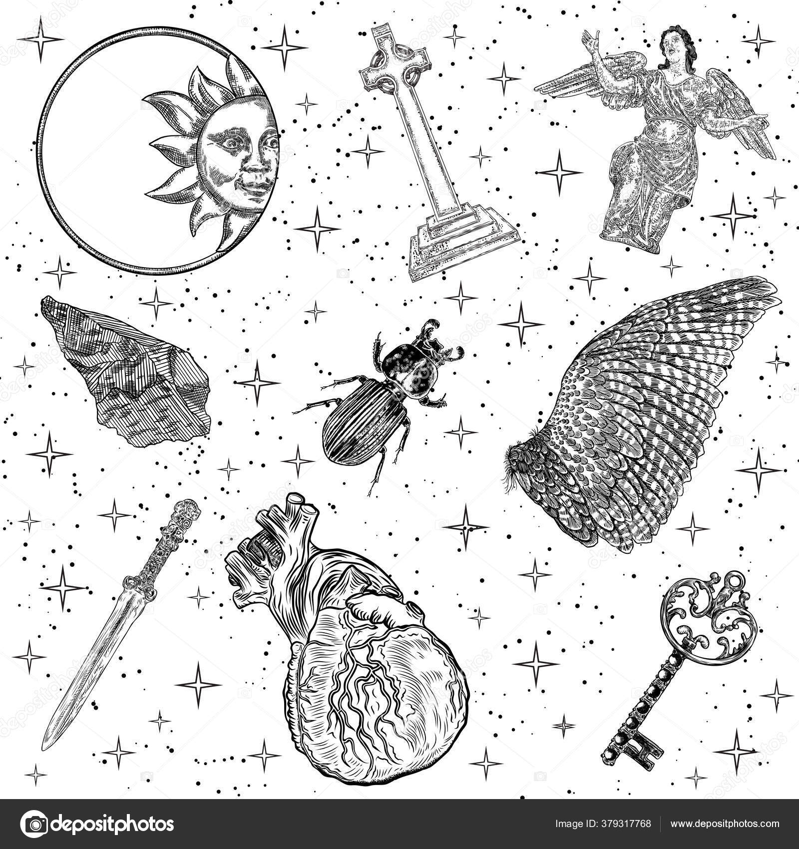 Set Occult Medieval Witchcraft Astrology Elements Ancient Occultism ...