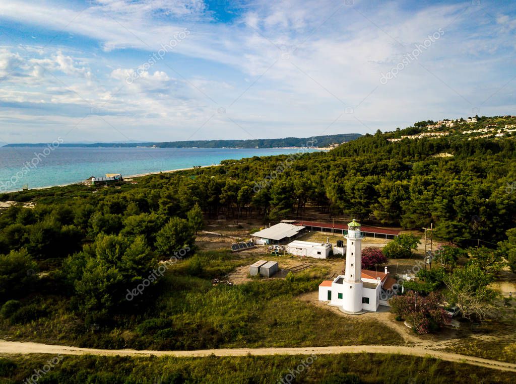 Faro de Posidi en la península de Kassandra en Chalkidiki Grecia vista ...