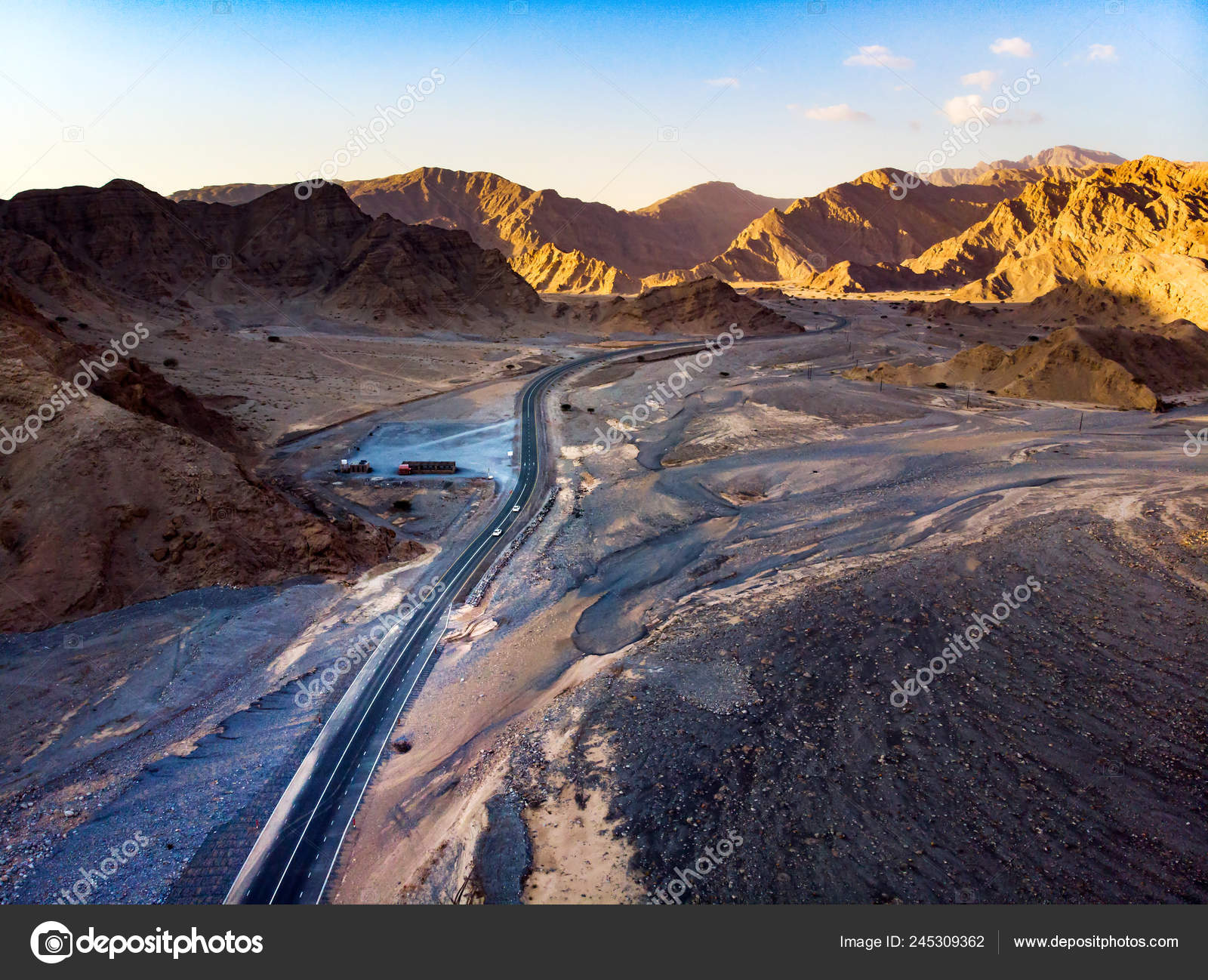 Desert Road Surrounded Sandstone Rocks Aerial View — Stock Photo ...