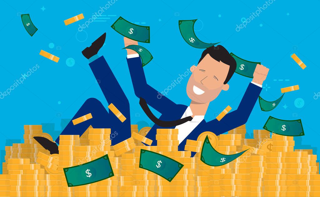 Nadando en dinero: un millonario súper feliz nadando en efectivo ...