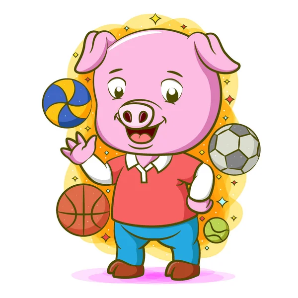 Brave Pig Playing Football Kicking Ball Hardly Illustration Stock ...