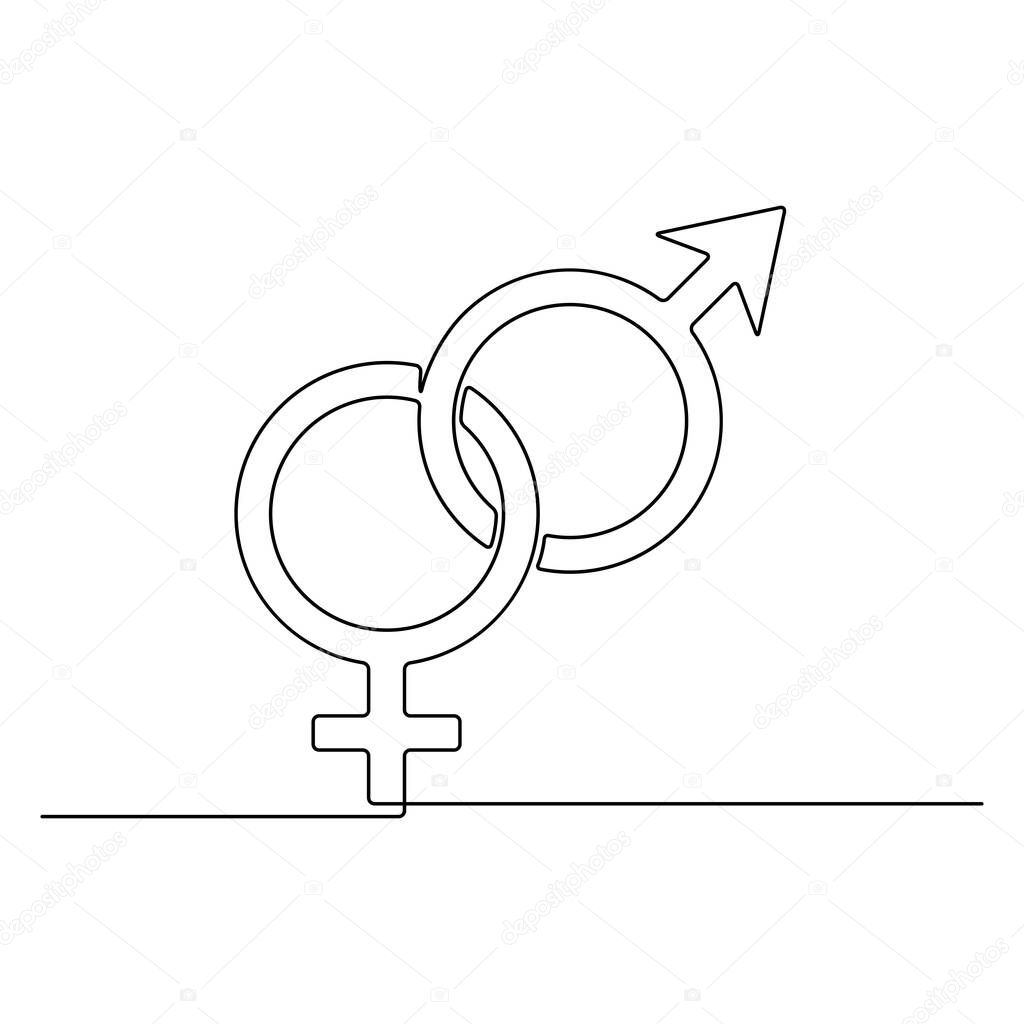 Dibujo continuo de línea. Símbolos masculino y femenino. Icono de ...