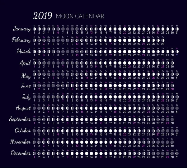 2019 moon calendar Stock Vectors, Royalty Free 2019 moon calendar ...